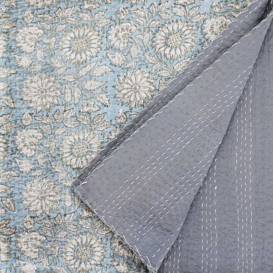 Throw - Floral, Cornflower Blue - 150 x 220cm - - Liv's Solihull