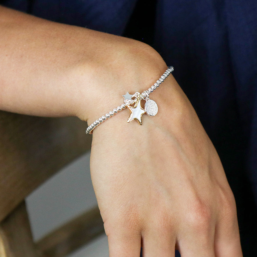 Bracelet - Silver Plated Stretch, 2 Stars Inset with Shell - - Liv's ...