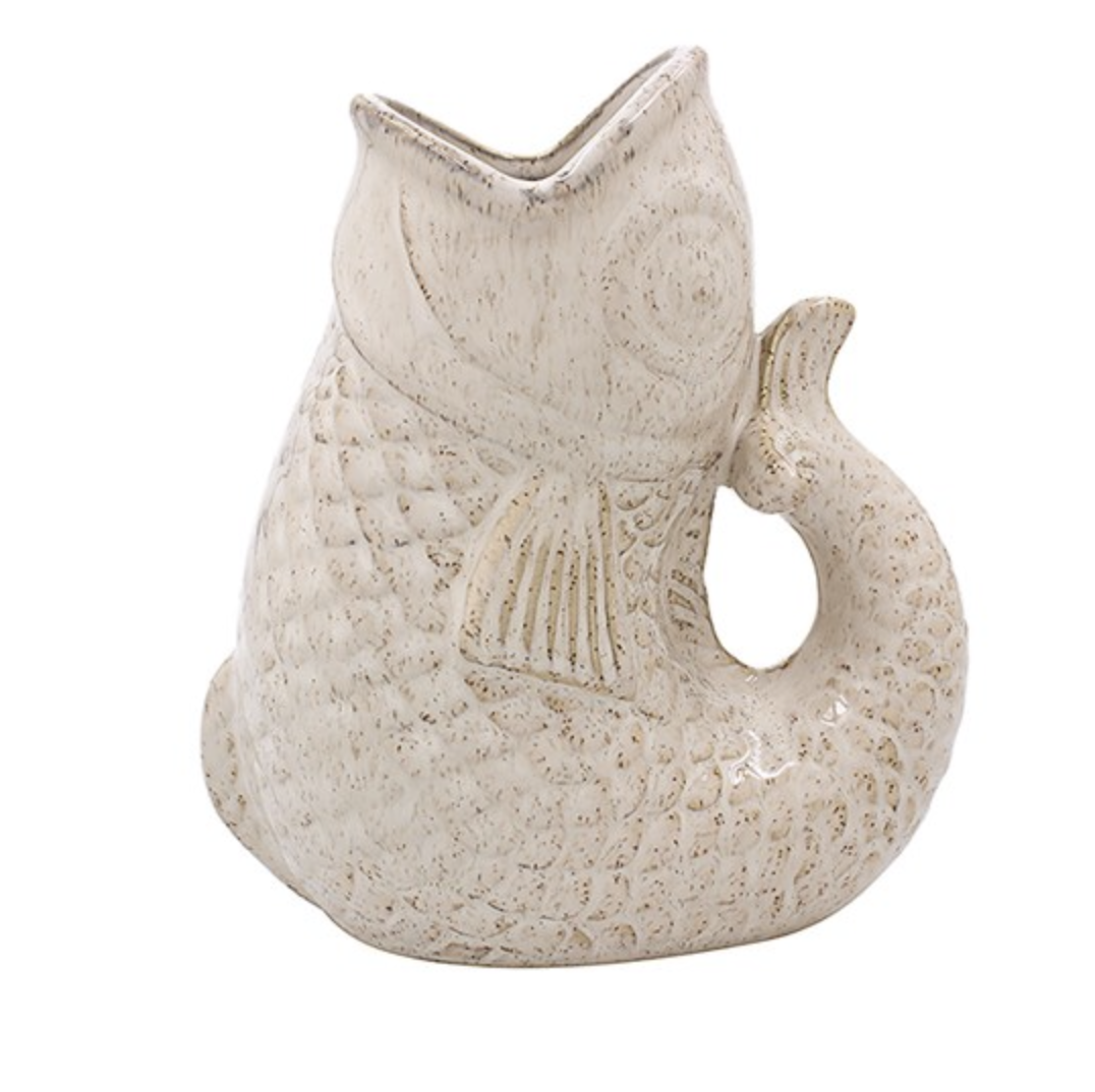 Ceramic Fish Jug - Natural Reactive Glaze H18cm - - Liv's Solihull