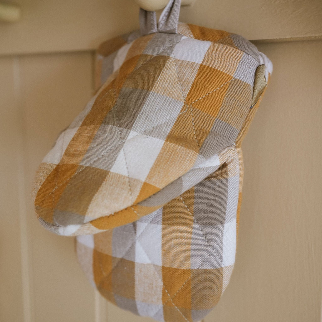 Half Oven Glove Mitt - Mustard Check - - Liv's Solihull