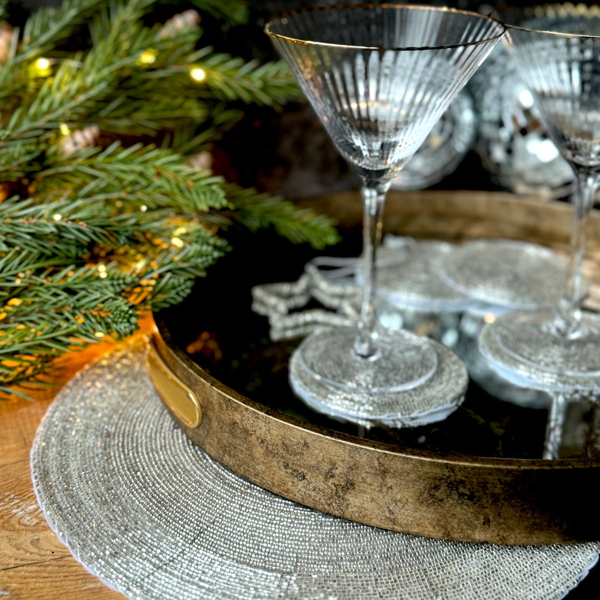 Set of 4 Beaded Coasters- Silver - - Liv's Solihull