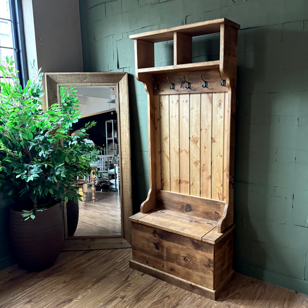 Sherwood Narrow Hall Stand - Monks Bench Storage & Hooks - - Liv's Solihull