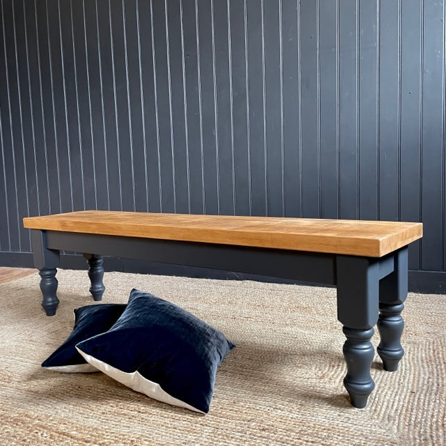 Sherwood 'Farmhouse' Bench - Turned Legs, Waxed or Painted - - Liv's ...