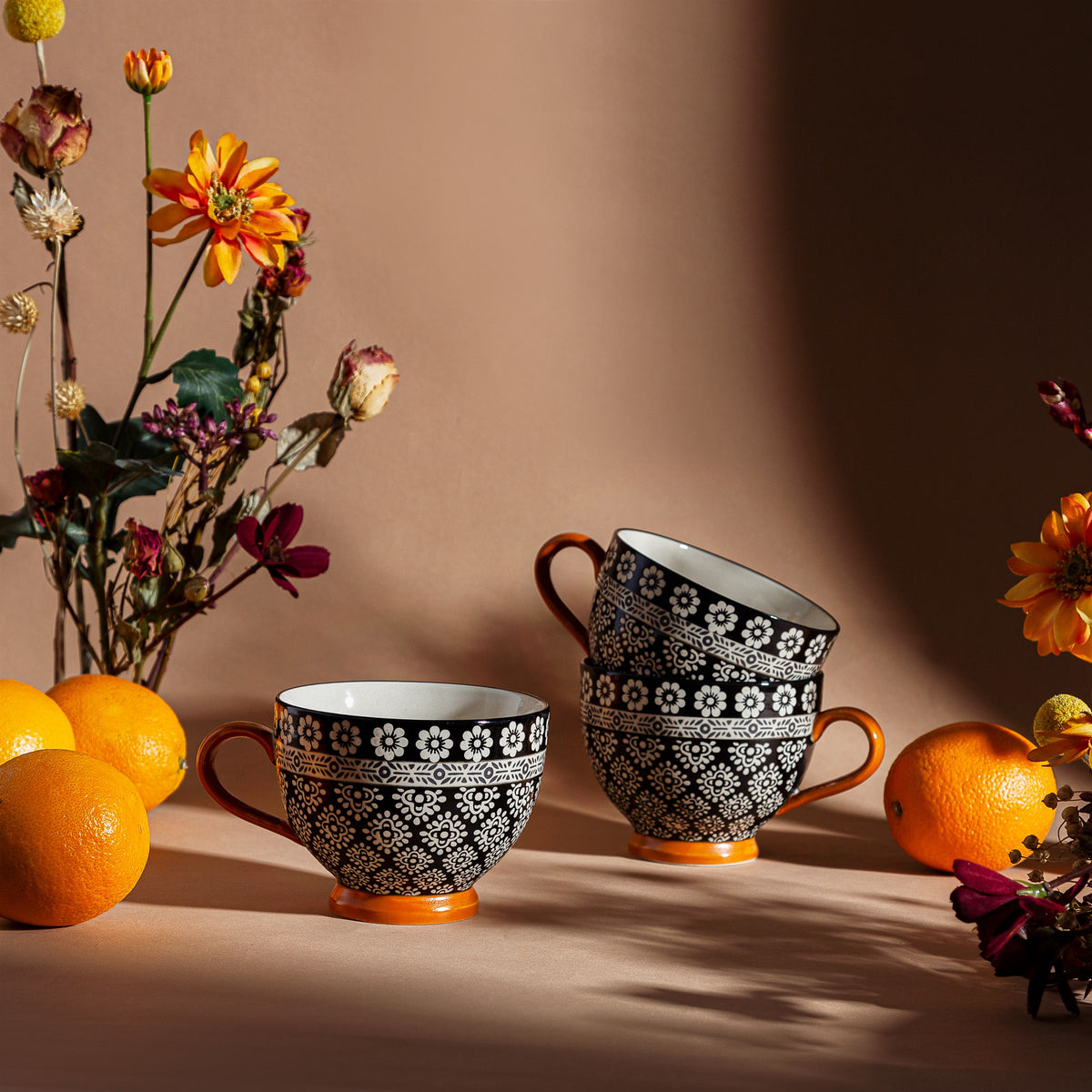 Tea Cup - Nisha Boho Print, Black - - Liv's Solihull
