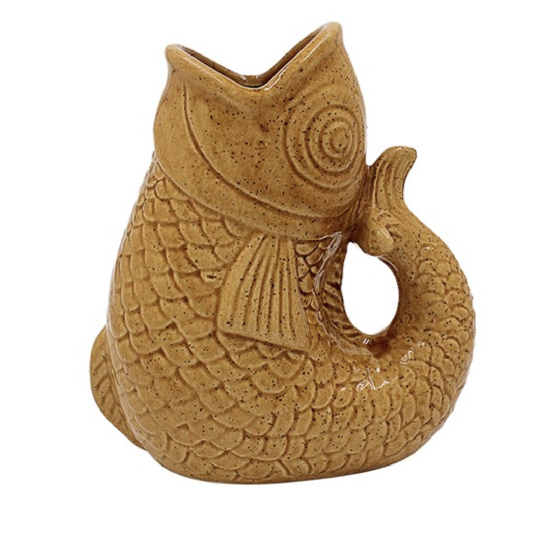 Ceramic Fish Jug - Yellow Reactive Glaze H18cm - - Liv's Solihull