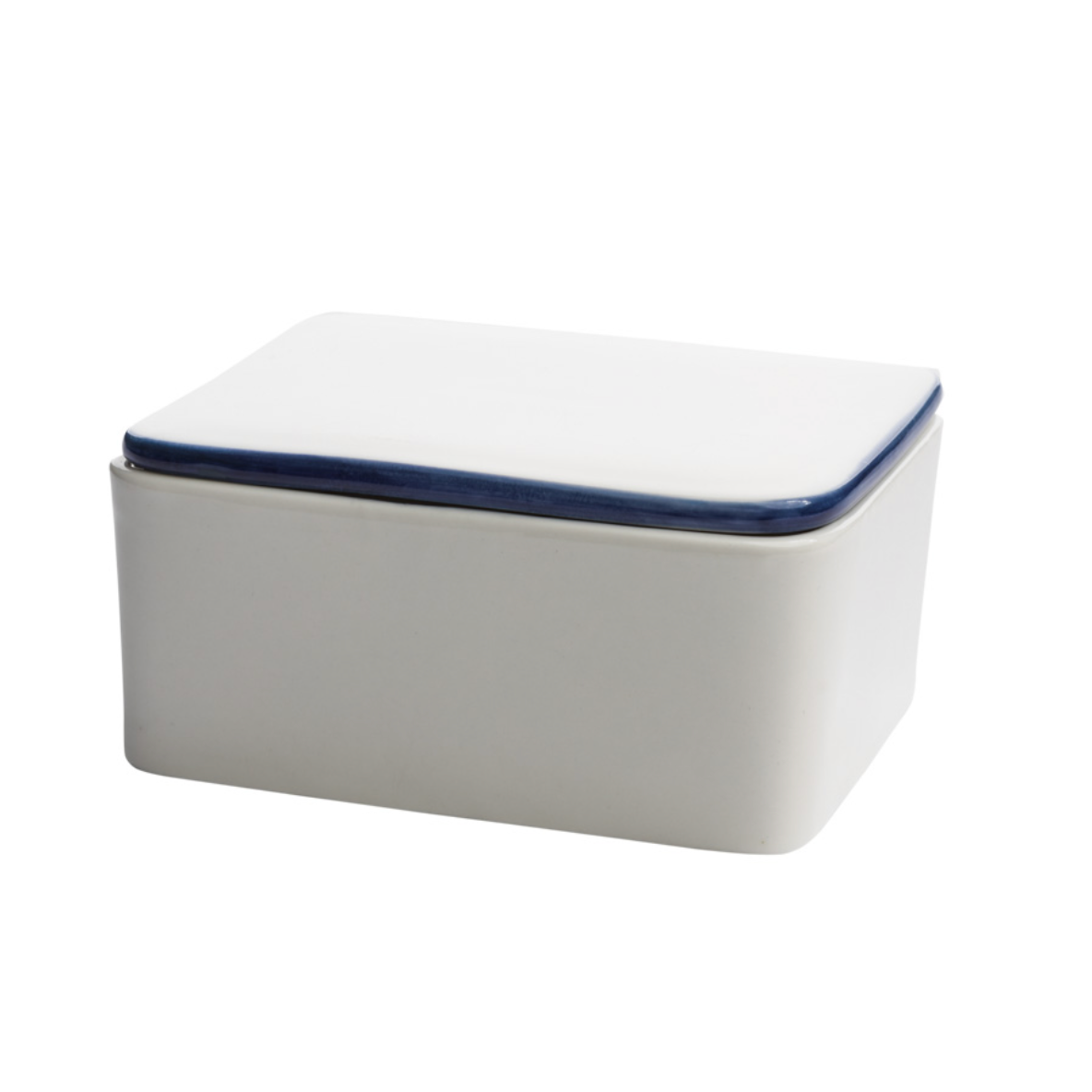 Butter Dish - Porcelain White with Blue Edge - - Liv's Solihull