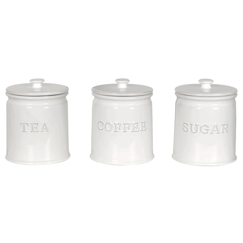 White Ceramic Tea Coffee Sugar Canister Set - - Liv's Solihull
