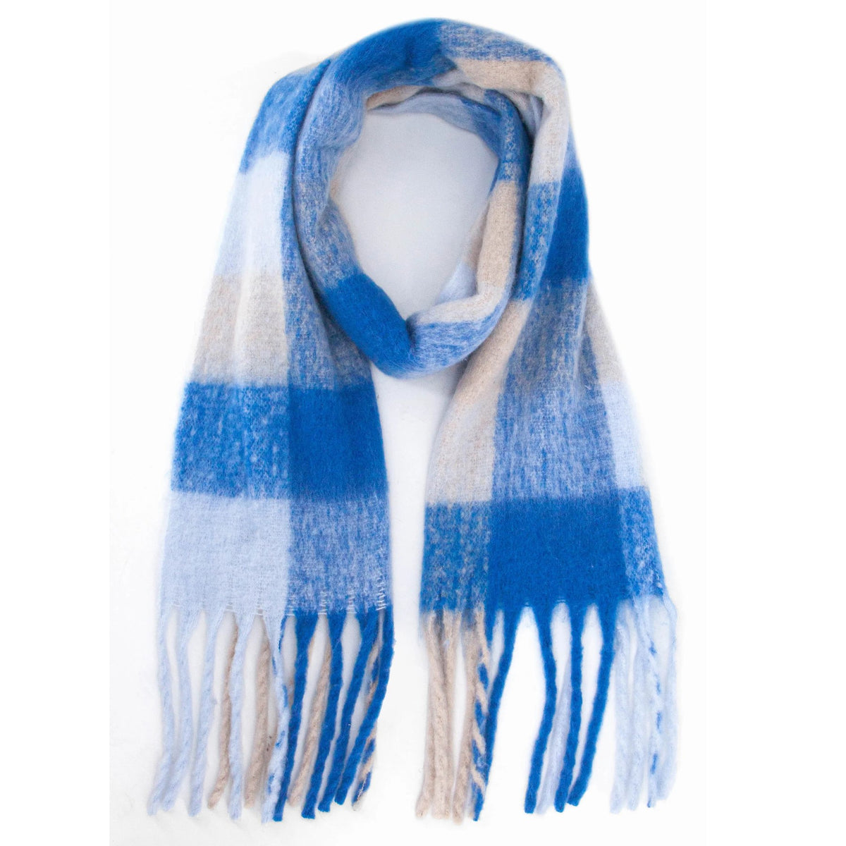 Big Soft Scarf - Royal Blue & White Colour Block - - Liv's Solihull