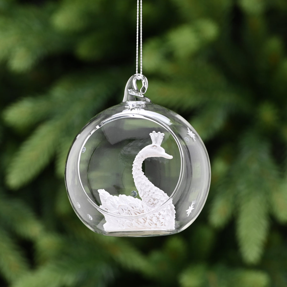 Bauble - Open Glass Ball with Swan Inside, 8cm - All Christmas - Liv's ...