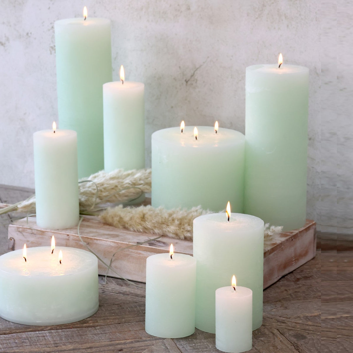 Rustic Pillar Candle - Mint Green, 60Hrs (7x15cm) - - Liv's Solihull