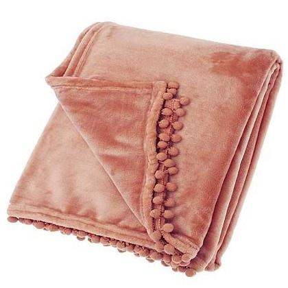 Throw - Pom Pom Fleece, Blush Pink - - Liv's Solihull