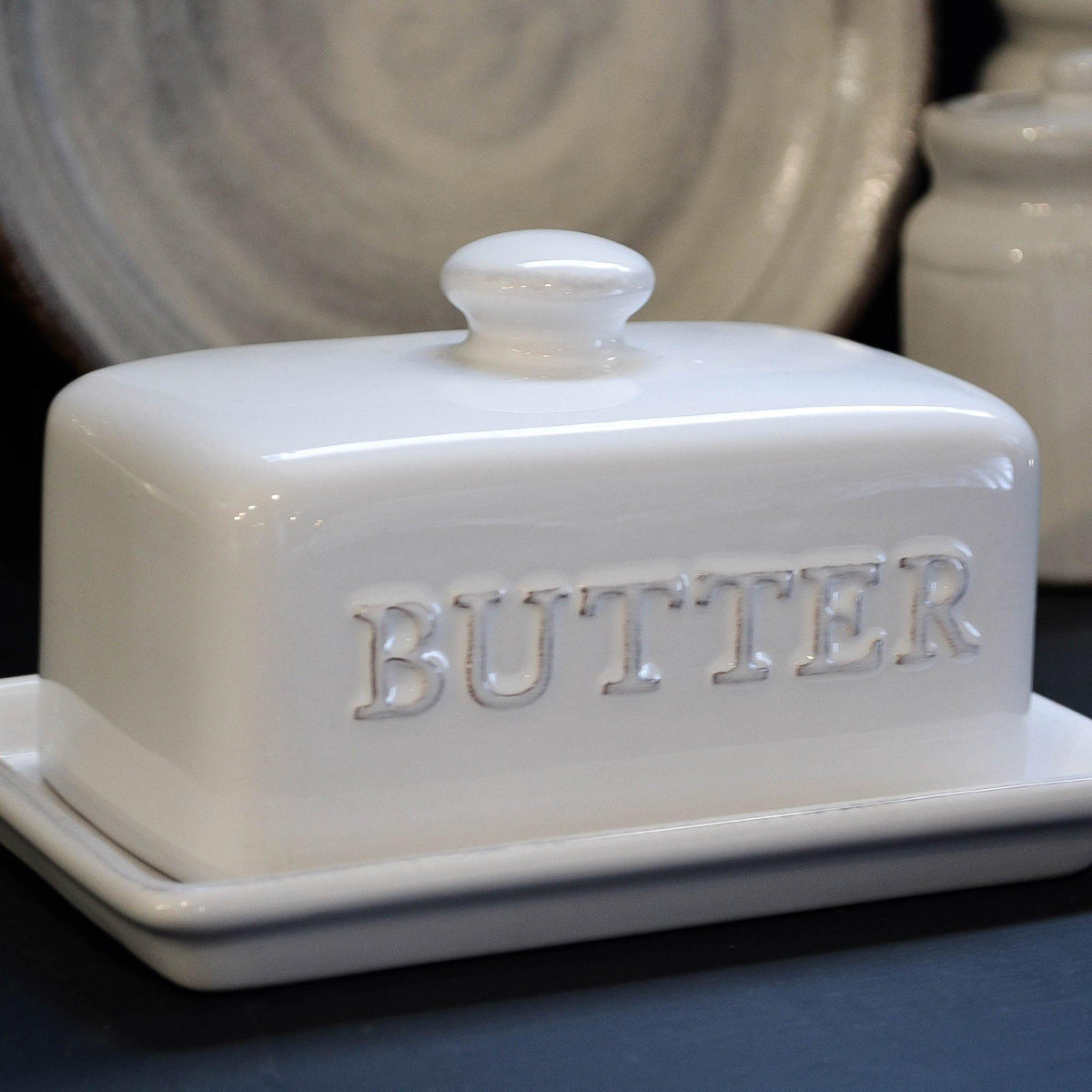 White Ceramic Butter Dish - - Liv's Solihull