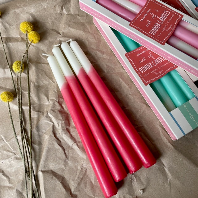Set 4 - Bright Two Tone Dinner Candles, H25cm - - Liv's Solihull