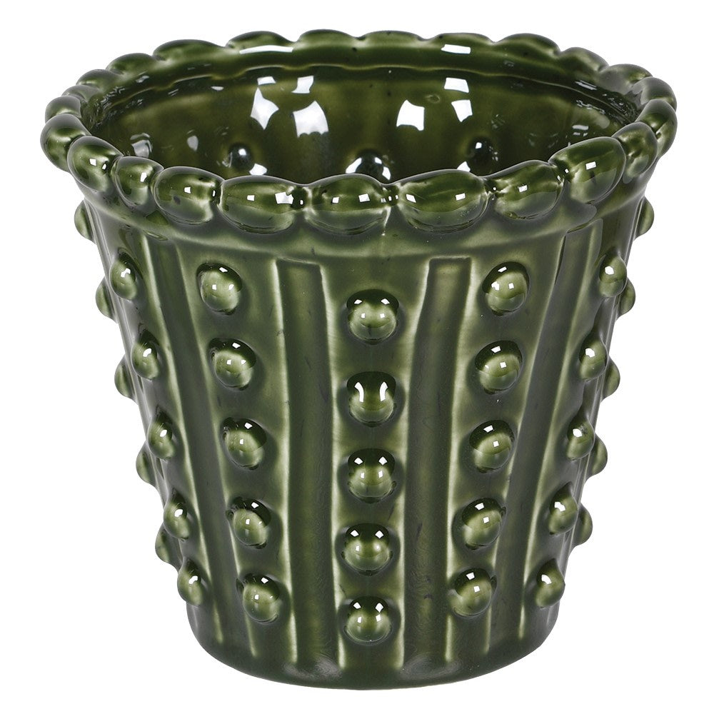 Plant Pot - Green Ceramic Bobble - - Liv's Solihull
