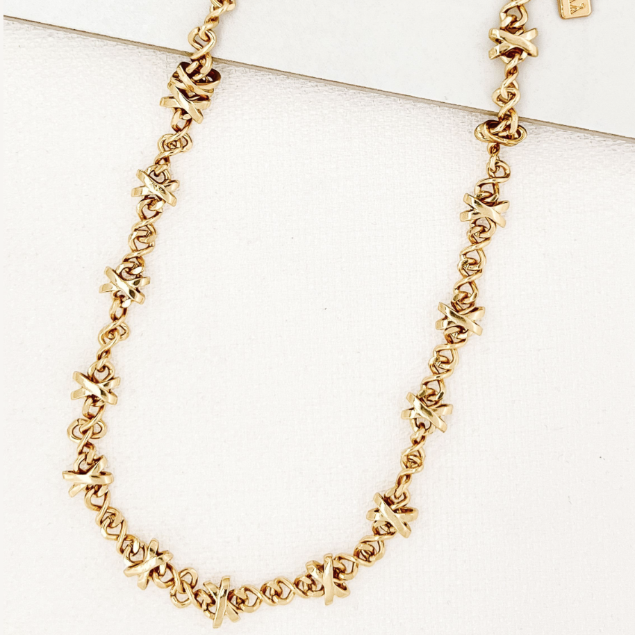 Necklace- Gold X Chain, T Clasp - - Liv's Solihull