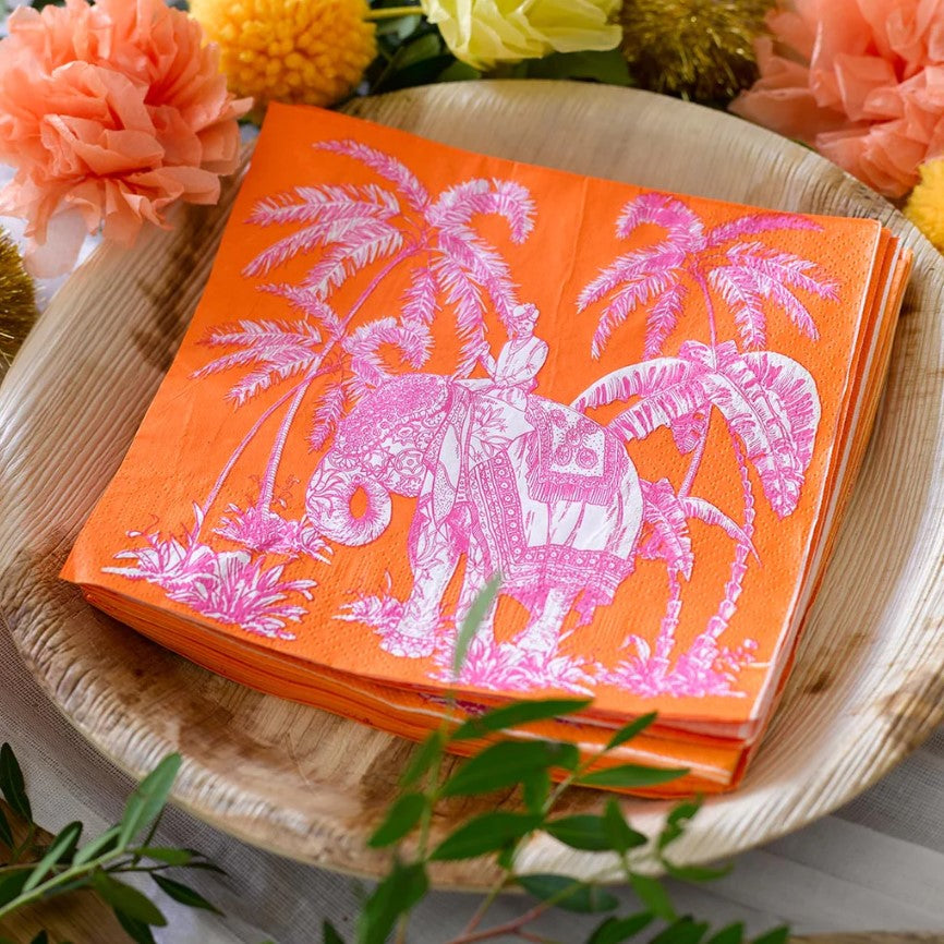 Paper Napkins - Orange Pink Elephant - Pack of 20 - - Liv's Solihull